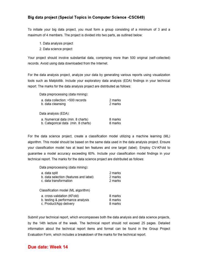 Big Data Project Guide CSC649 | PDF | Data Analysis | Machine Learning