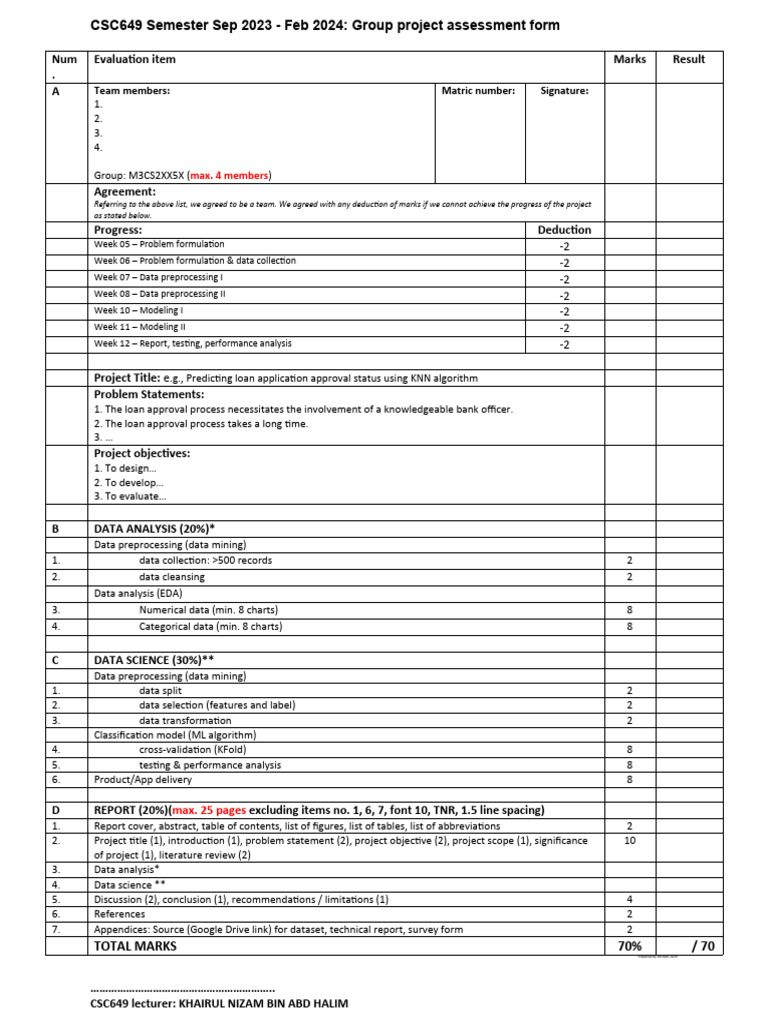 2023 Oct CSC649 Group Project - Evaluation Form | PDF | Data Analysis | Information Retrieval