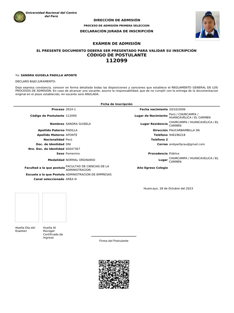 Ficha de Inscripción UNCP 2024-1 | PDF | Gobierno