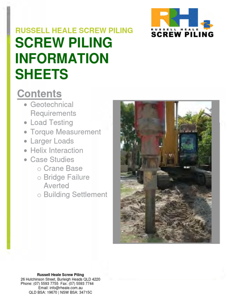 Screw Piling Info Sheets | PDF | Deep Foundation | Geotechnical Engineering