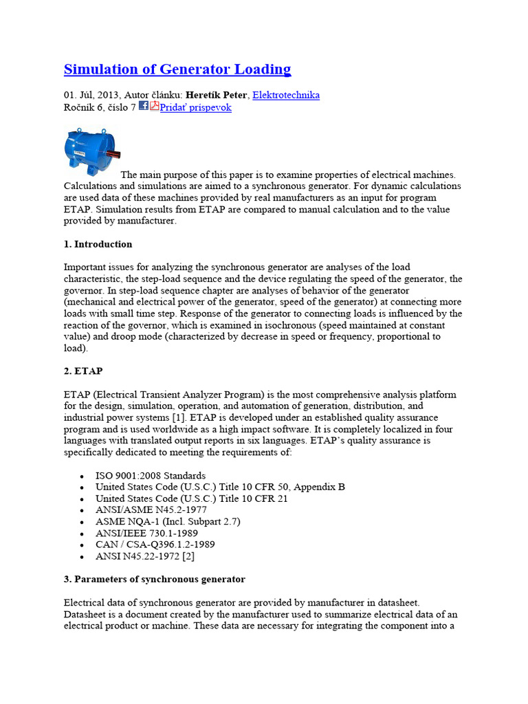 Simulation Of Genset Loading Pdf Electric Generator Metrology