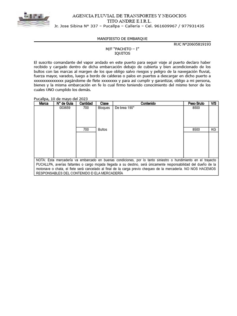 Conocimiento de Embarque | PDF