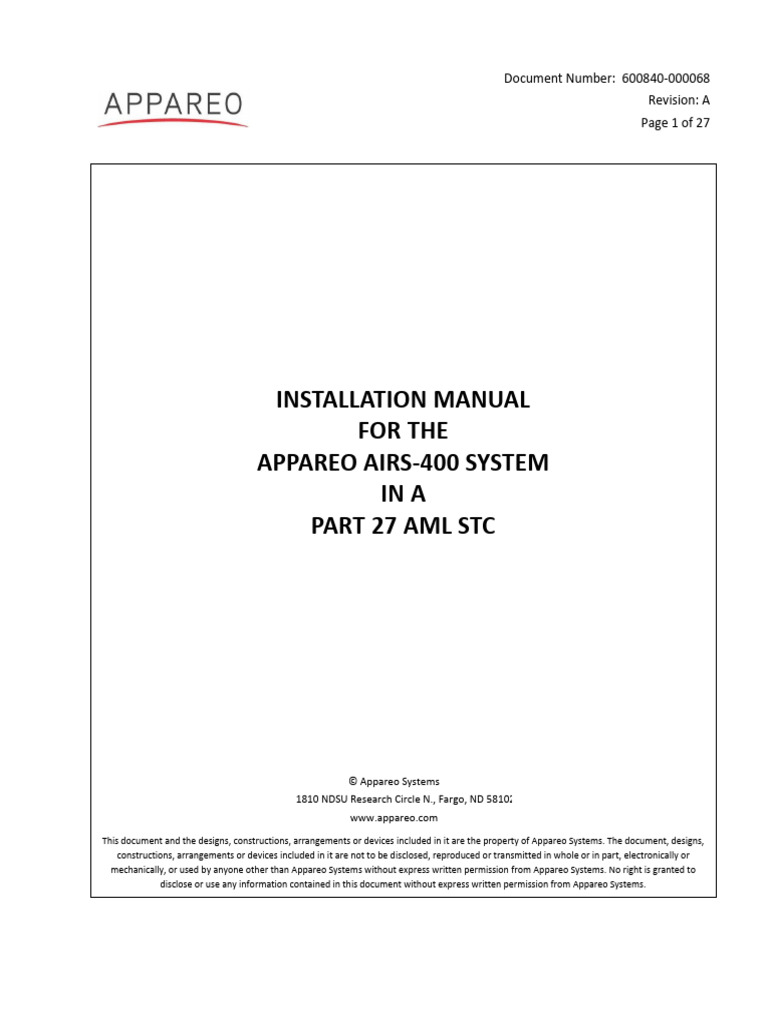 Appareo AIRS-400 Installation Manual | PDF | Electromagnetic ...