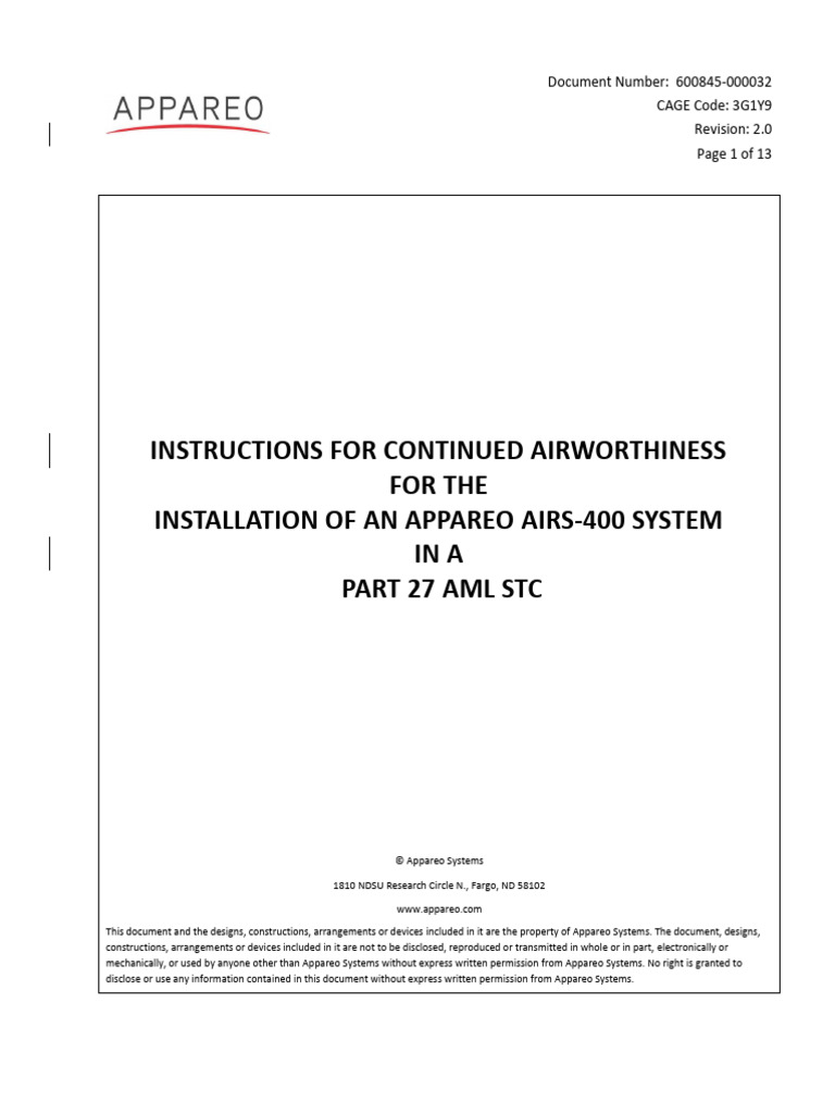 AIRS 400 Instructions For Continued Airworthiness ICA | PDF ...