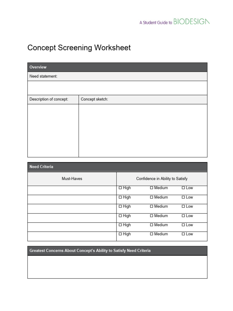 Concept Screening Worksheet | PDF | Federal Food | Business Model