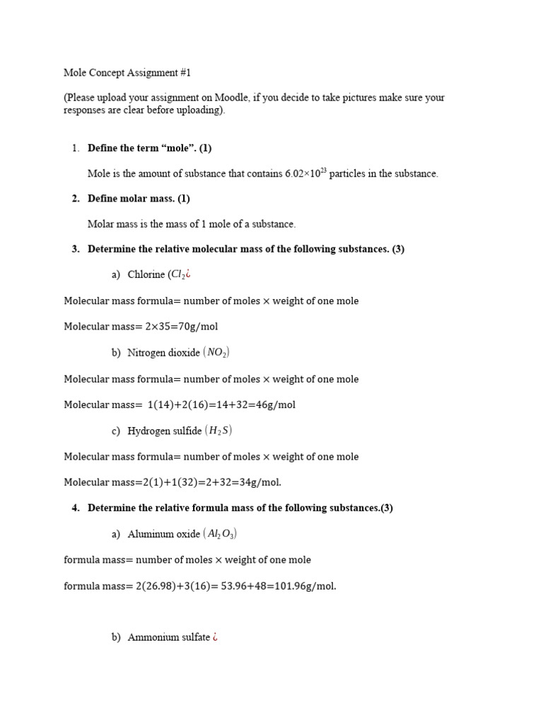 Mole Concept Assignment#1 | PDF | Mole (Unit) | Chemical Elements Mole Concept Assignment#1 | PDF | Mole (Unit) | Chemical Elements
