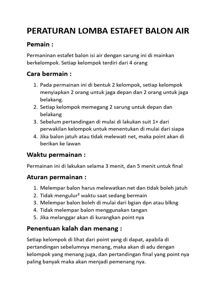 Aturan Lomba Estafet Balon Air | PDF