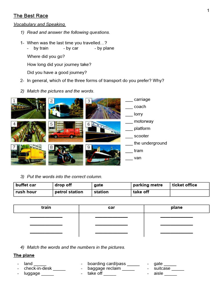 Travel Vocabulary and Speaking Activities | PDF | Land Transport ...