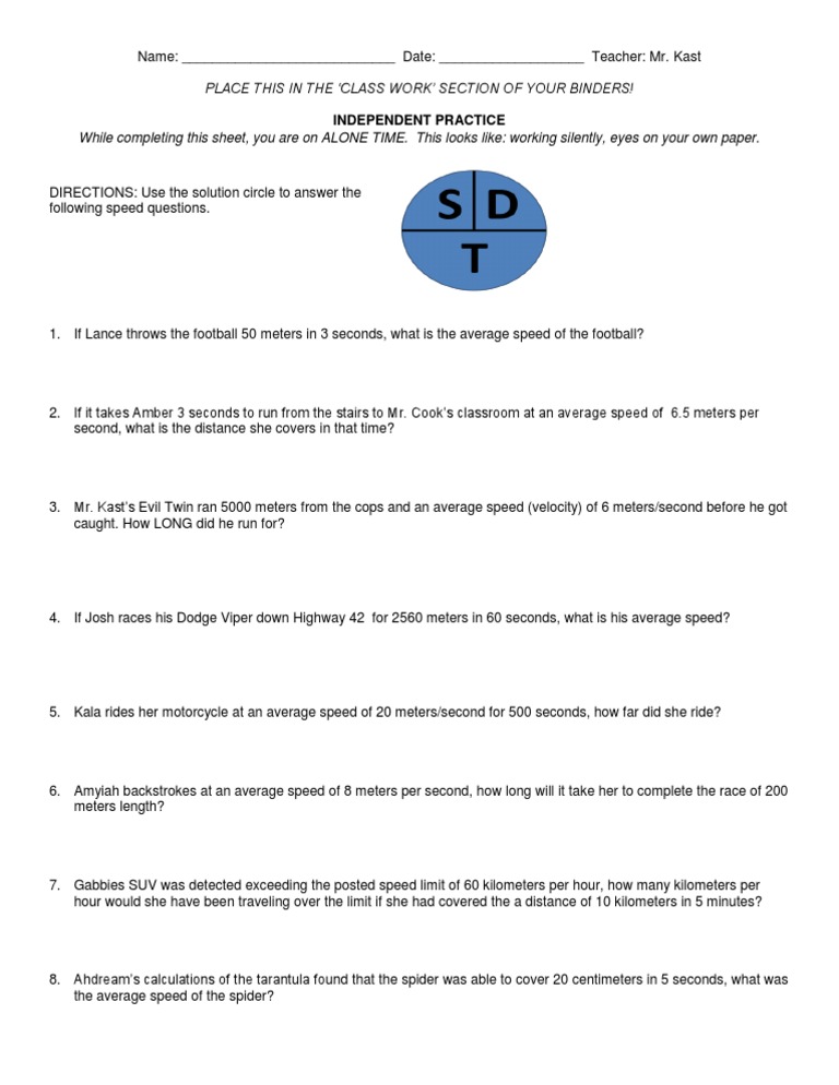 Speed Calculation Practice Worksheet | PDF