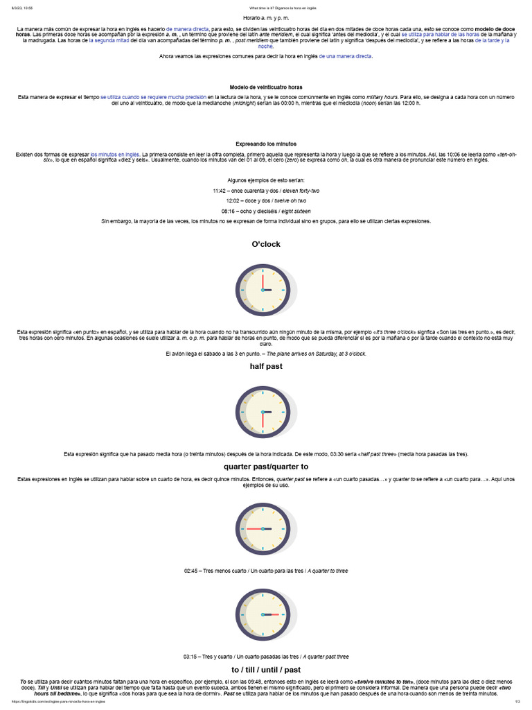 What Time Is It - Digamos La Hora en Inglés | PDF | Hora | Tiempo espacial