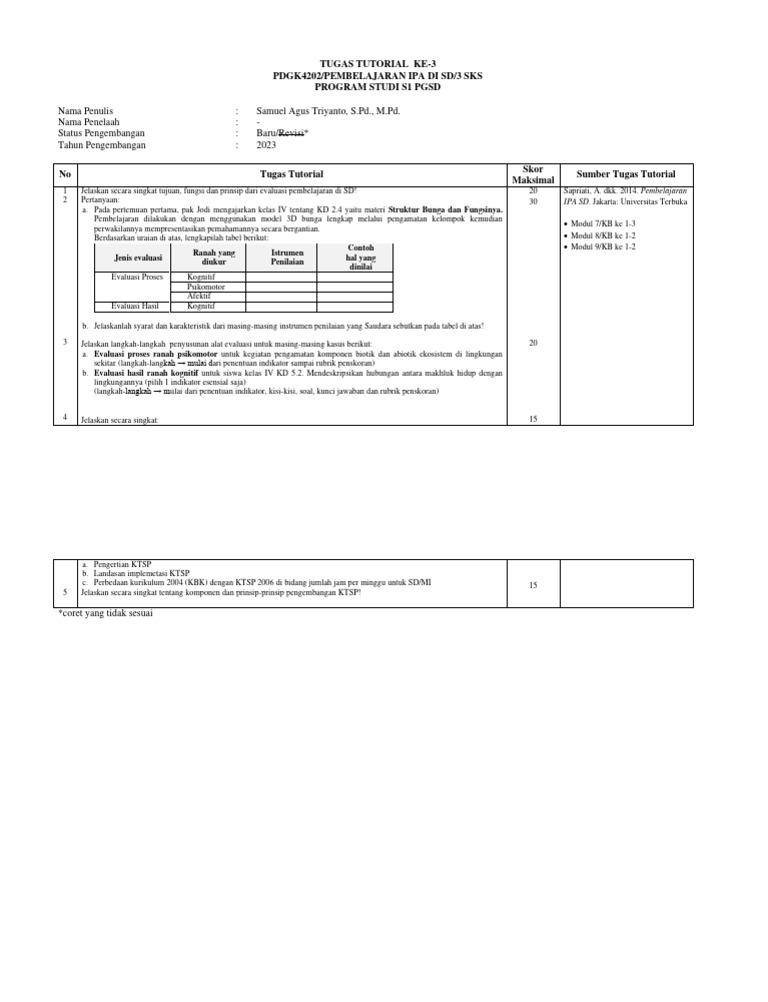 TUGAS TUTORIAL KE 3 - Pembelajaran IPA Di SD | PDF