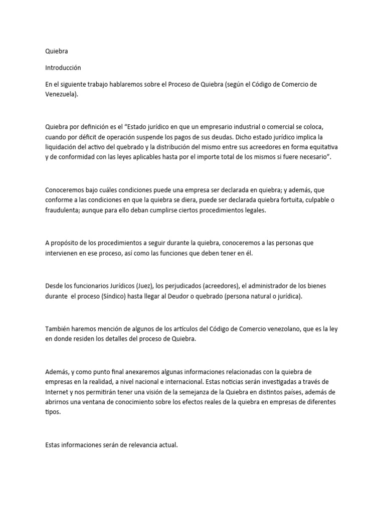 Proceso de Quiebra en Venezuela | PDF | Bancarrota | Liquidación