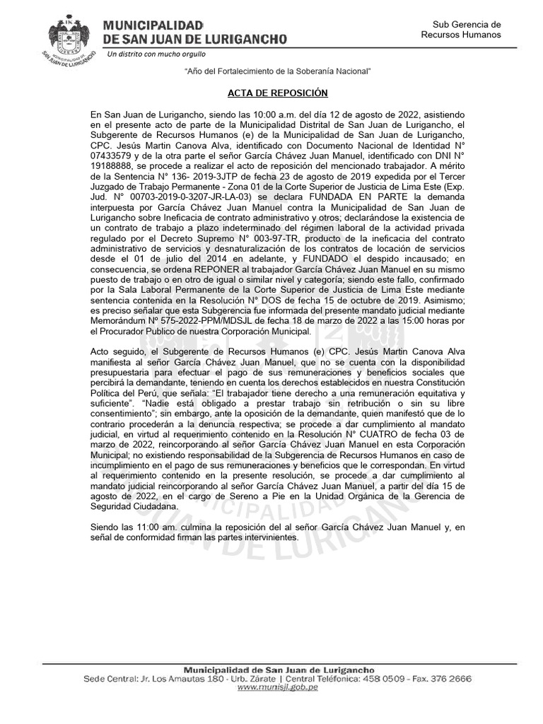 Acta de Reposición - Garcia Chavez Juan Manuel | PDF | Justicia | Crimen y violencia