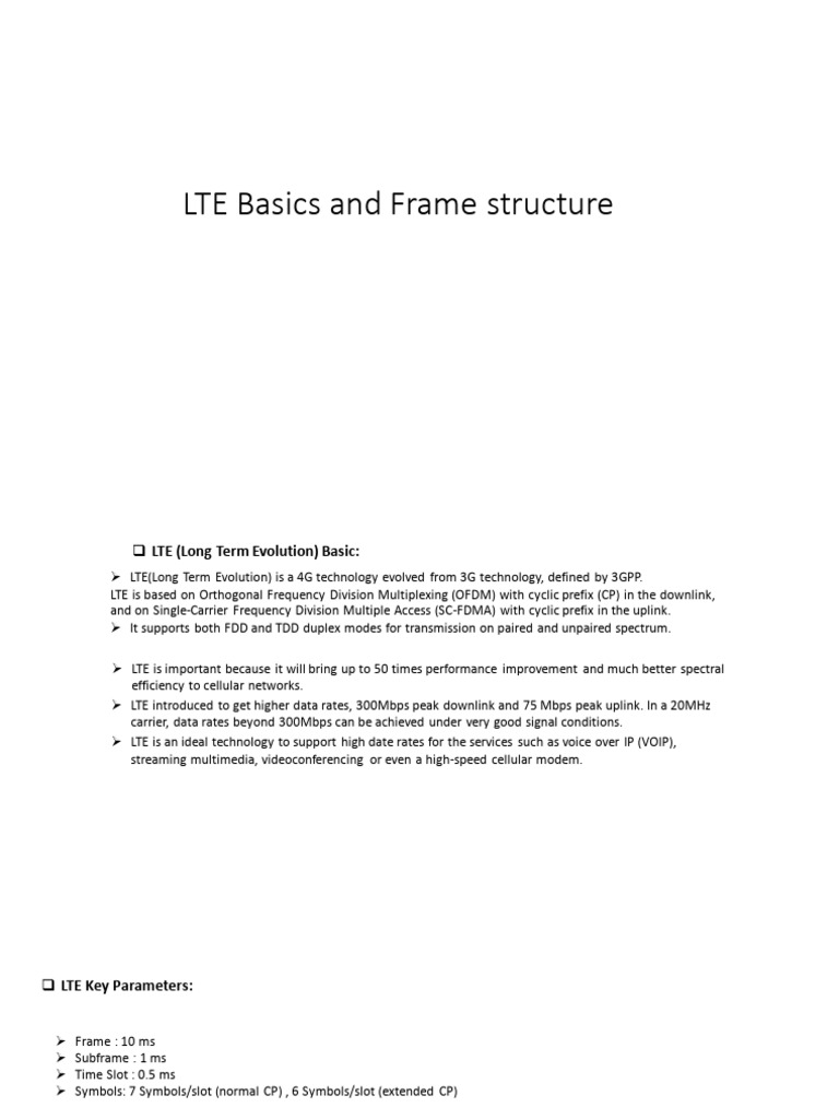 Frame Structure Pdf Duplex Telecommunications Lte Telecommunication