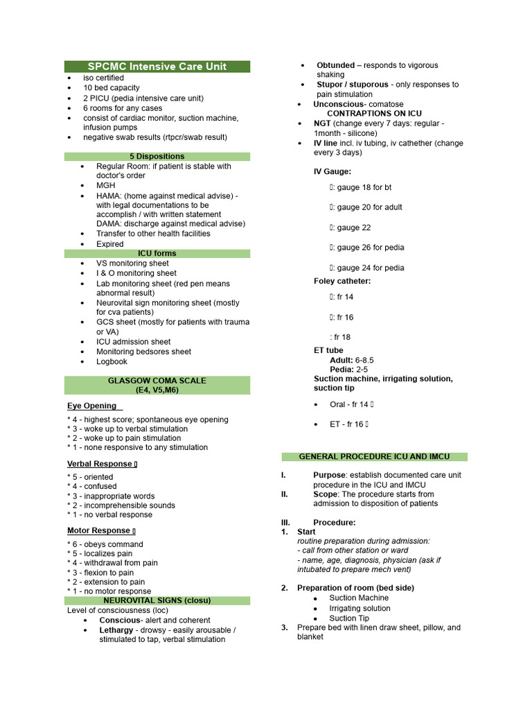 ICU Setup and Care Procedures Guide | PDF | Intensive Care Unit ...