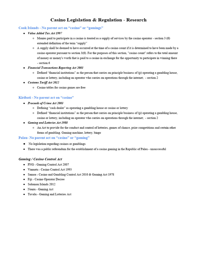Casino Legislation & Regulation - Research | PDF | Gambling | Casino