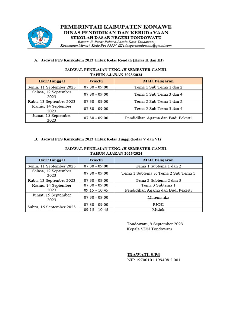 Jadwal PTS Ganjil 2023 | PDF