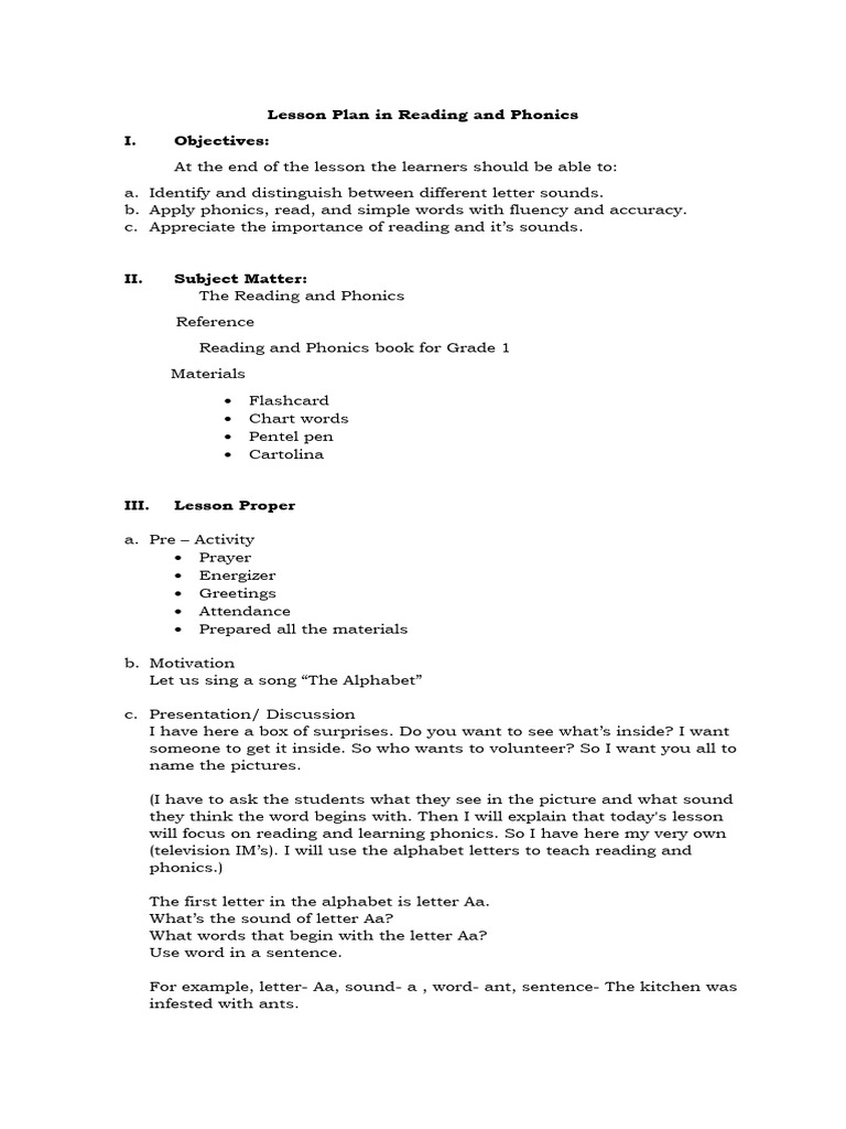 Lesson Plan Reading and Phonics | Download Free PDF | Phonics ...