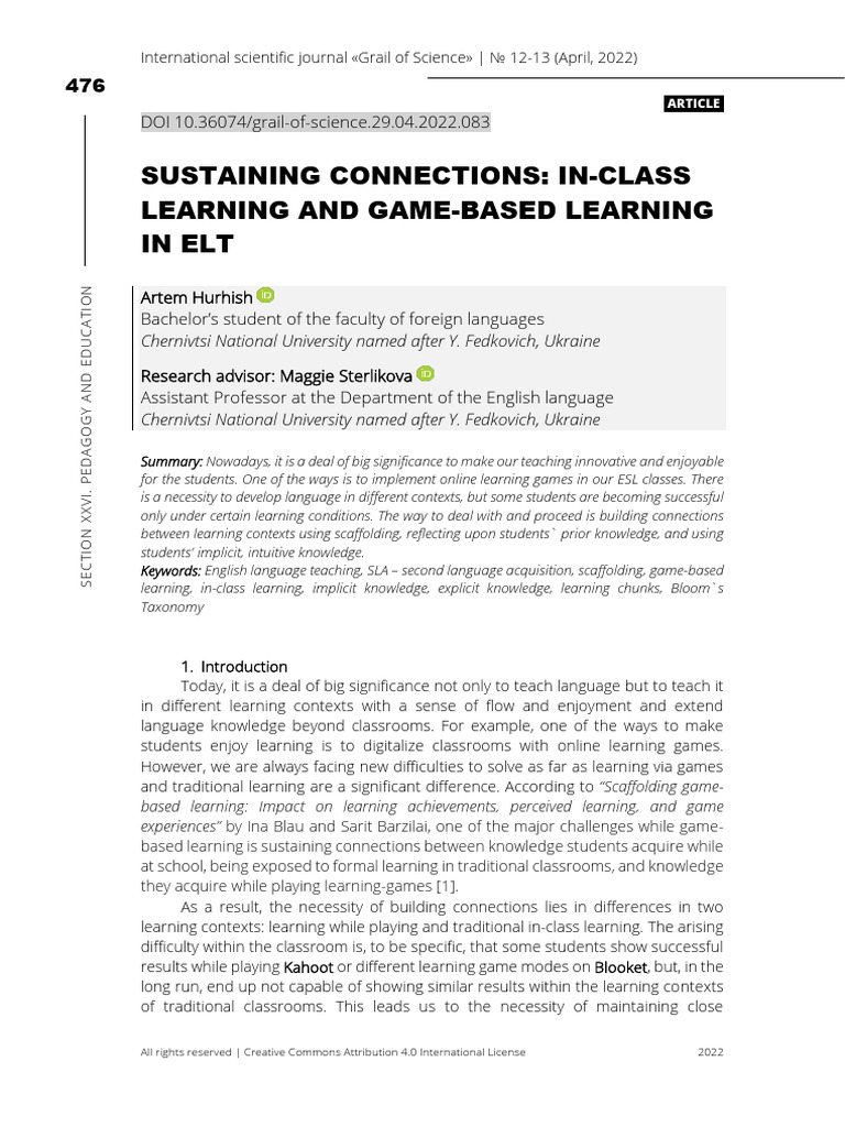 5sustaining Connections In-Class Learning and Game-Based Learning in ... 5sustaining Connections In-Class Learning and Game-Based Learning in ...