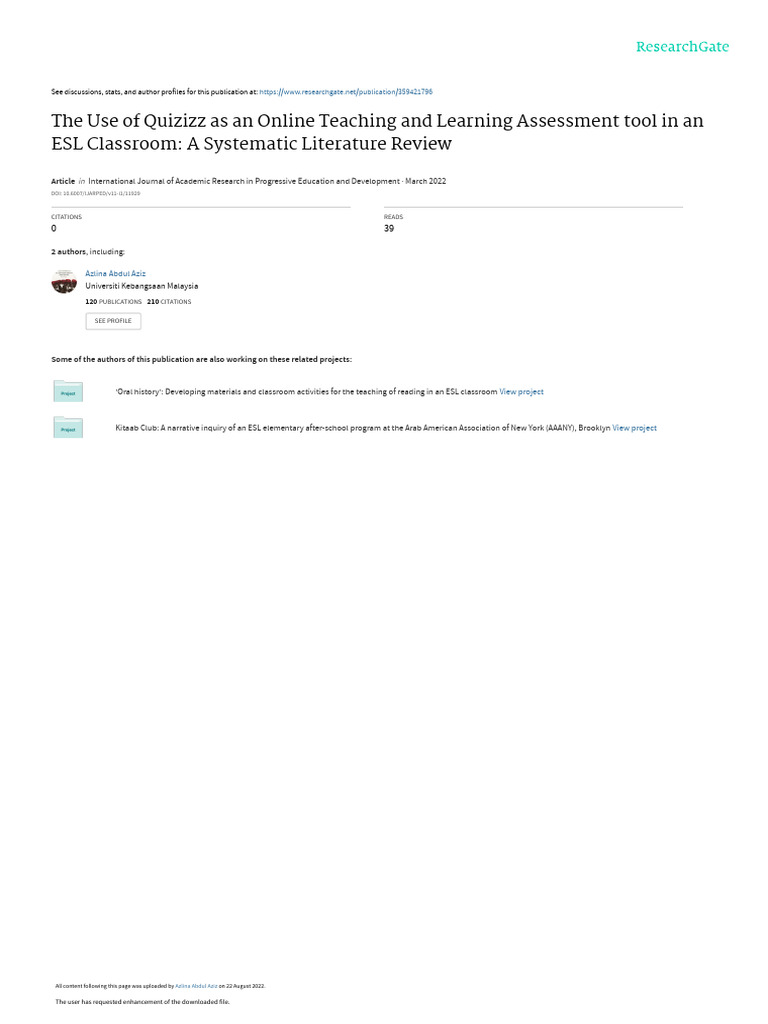 4the Use Of Quizizz As An Online Teaching And Learning Assessment Tool In An Esl Classroom A