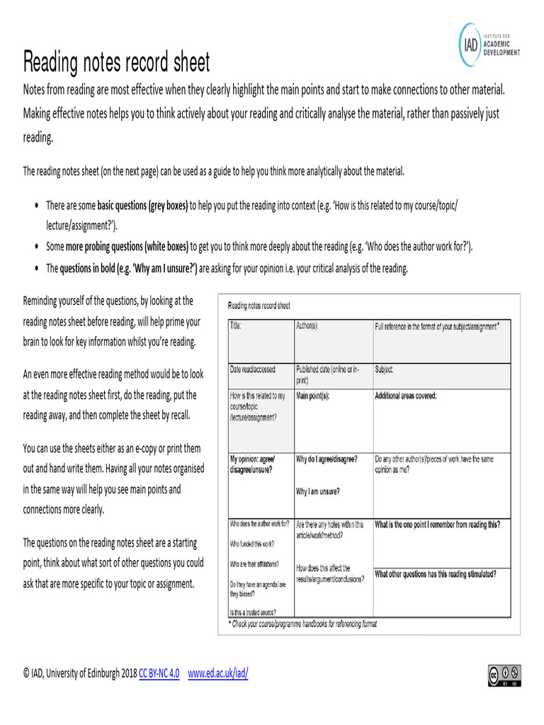 IAD Reading Notes Record Sheet CC 2018 | Download Free PDF | Critical ...
