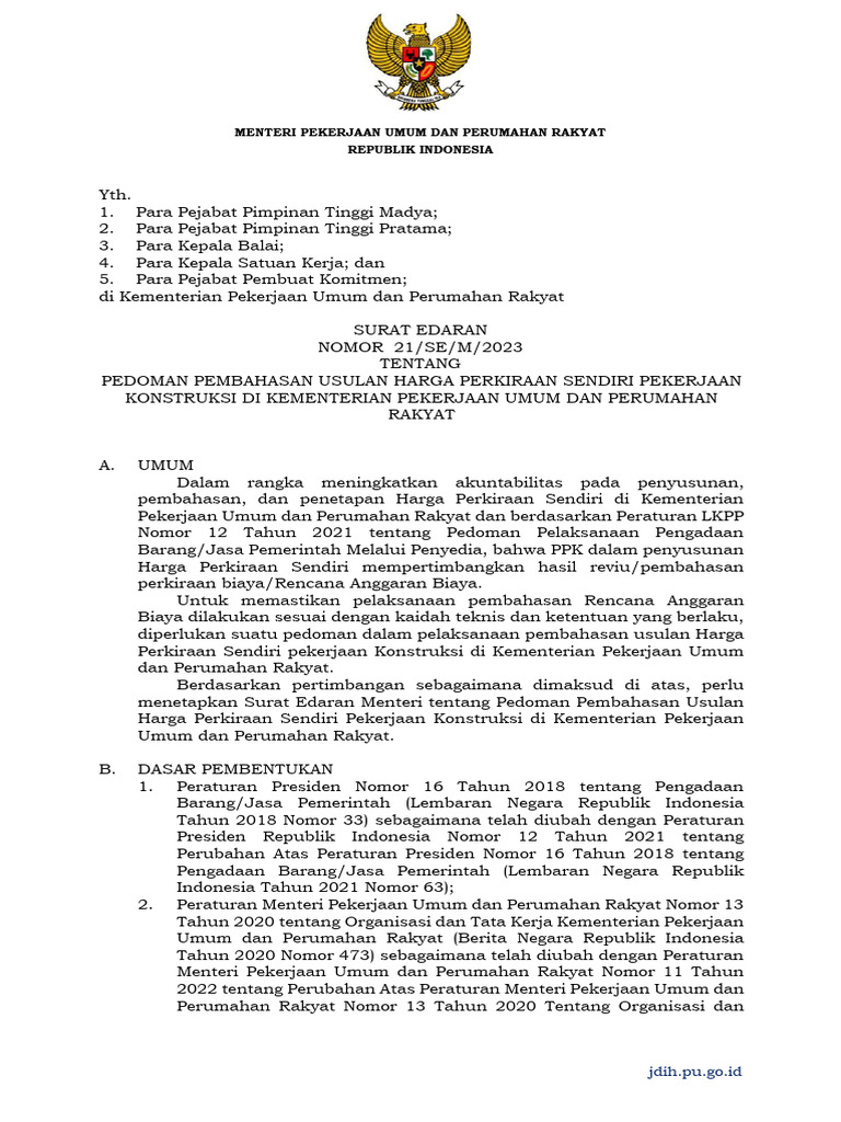 Pedoman HPS Konstruksi PUPR | PDF | Pengelolaan Keuangan & Uang