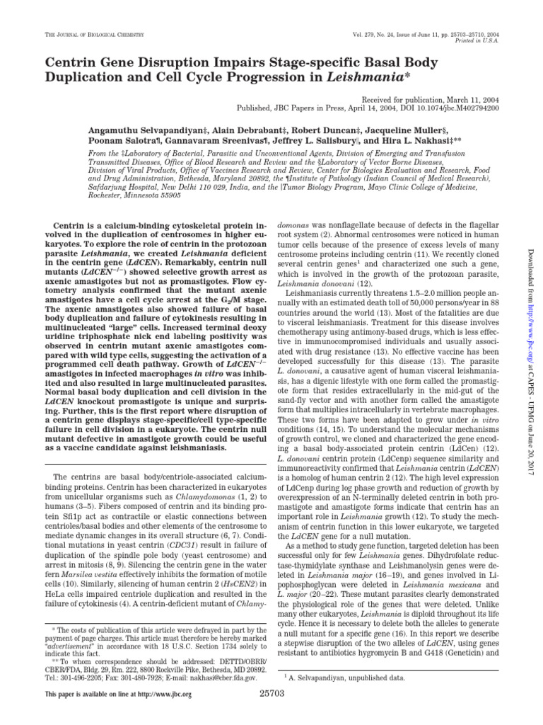 Centrin Gene Disruption Impairs Stage-Specific Basal Body Duplication ...