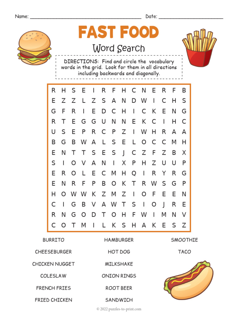 Fast Food Word Search | PDF