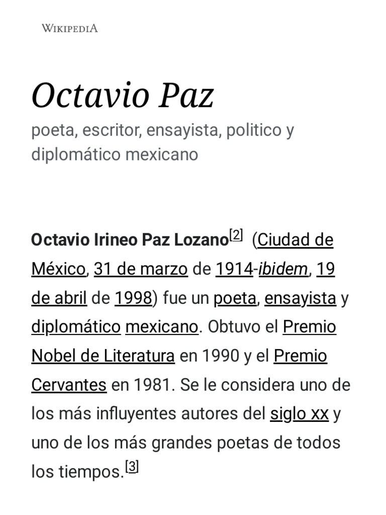 Octavio Paz - Wikipedia, La Enciclopedia Libre | PDF