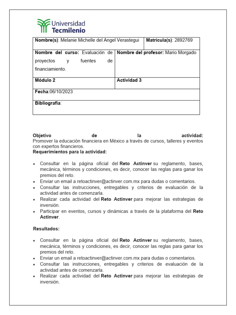 Act 3 Evaluacion de Proyecto | PDF