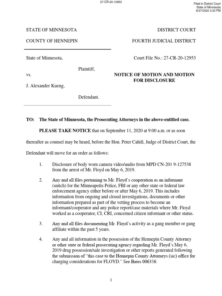 Notice of Motion 08272020 | PDF | Discovery (Law) | Complaint