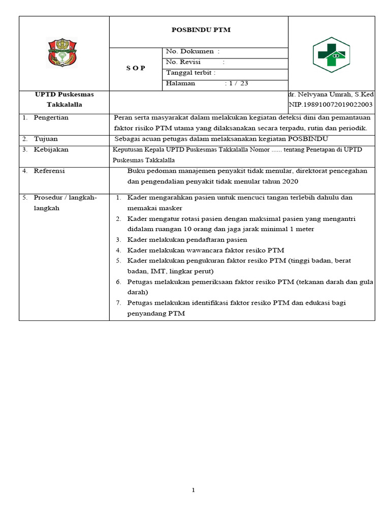 Sop Posbindu PTM | PDF