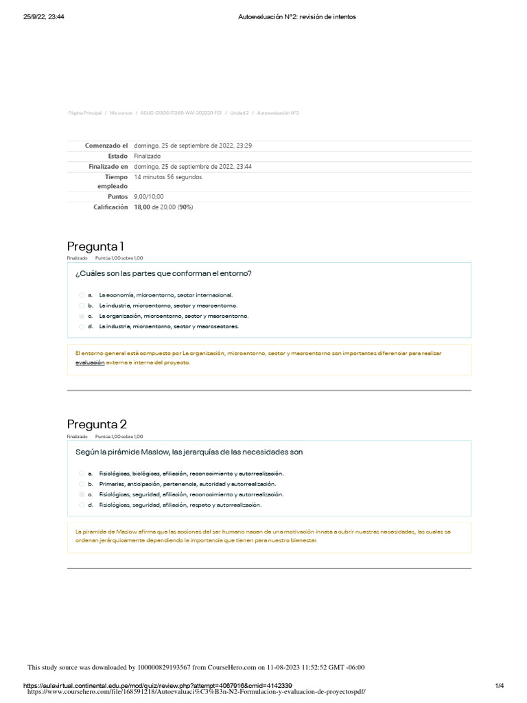Autoevaluaci N N 2 Formulacion y Evaluacion de Proyectos PDF | PDF | Análisis FODA | Cadena de valor