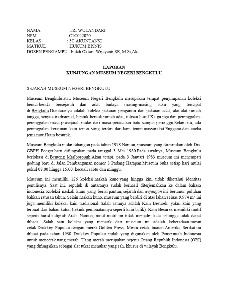 Laporan Kunjungan Museum Humbis | PDF