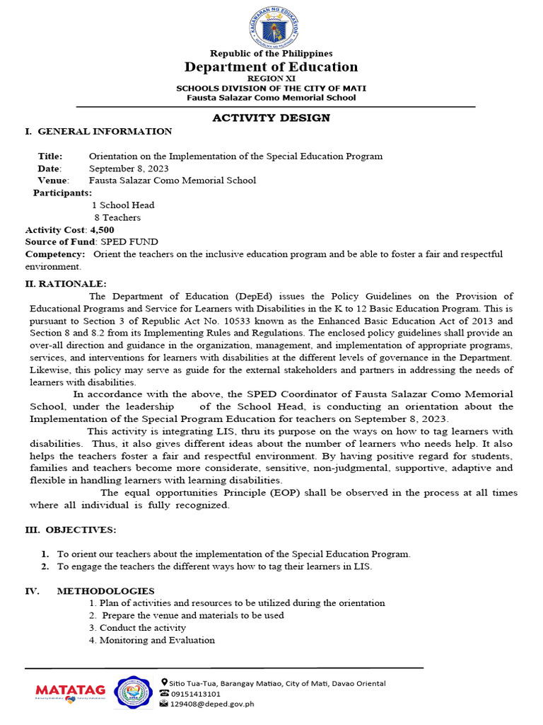 Sped Activity-Design | PDF | Special Education