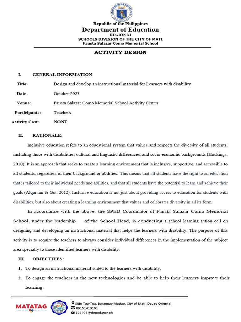 Making of SPED Instructional Materials | PDF | Inclusion (Education ...