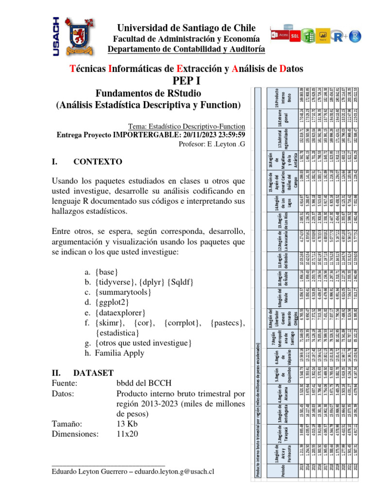 USACH - TIEAD - PEP I - 2023-2 - (Analisis Estadistico Descriptivo-Function) | PDF
