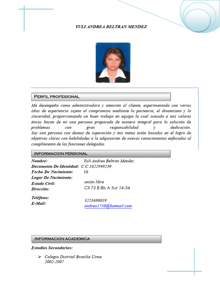Hoja de Vida Yuli | PDF