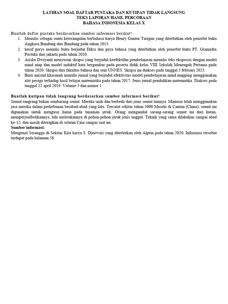 Latihan Soal Daftar Pustaka | PDF