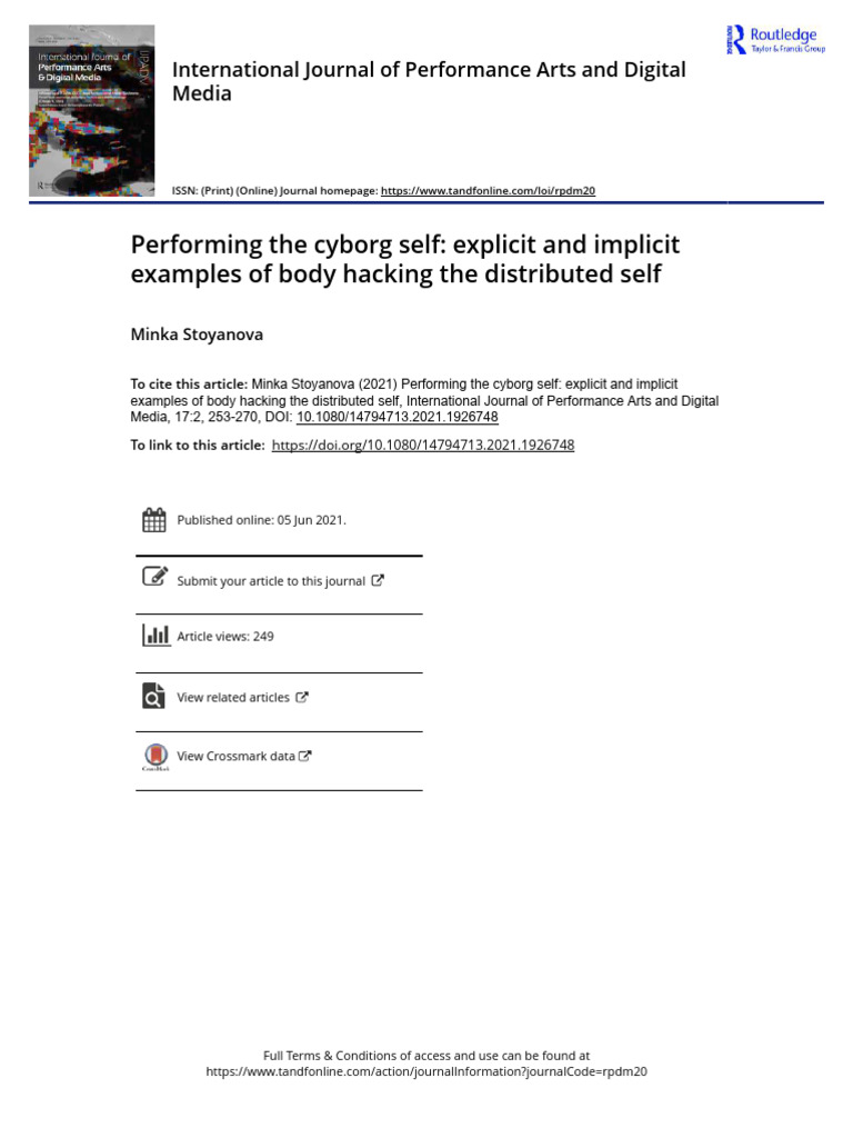 Performing The Cyborg Self - Explicit and Implicit Examples of Body Hacking The Distributed Self ...
