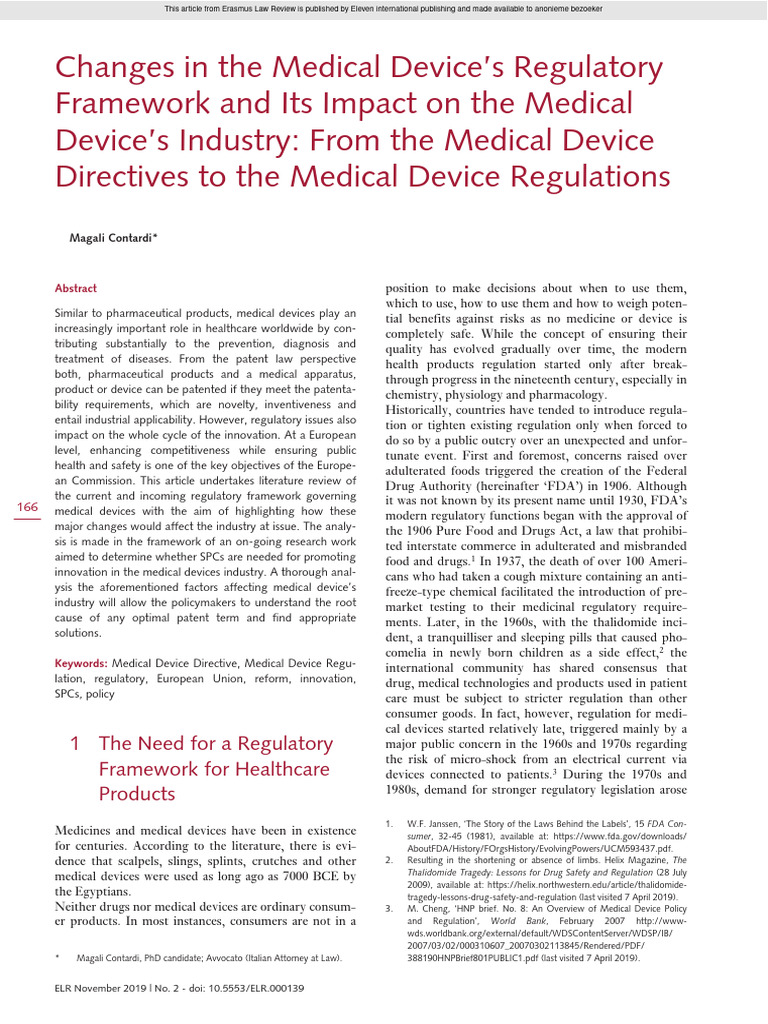 Changes in The Medical Device S Regulatory Framework and Its Impact On ...