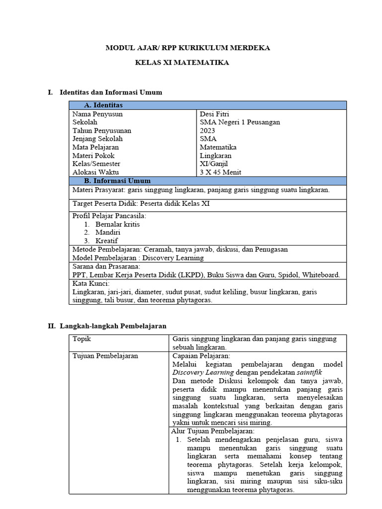 RPP 1 Fera Asli | PDF | Karier & Perkembangan | Kajian Bahasa Asing