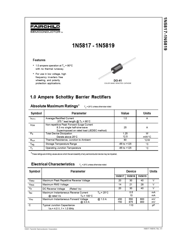 1n5819 Datasheet | PDF | Rectifier | Electrical Components
