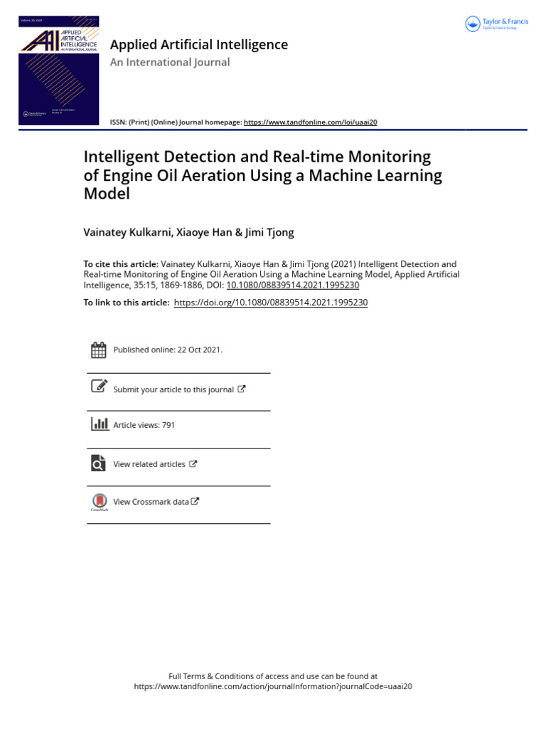 Intelligent Detection And Real Time Monitoring Of Engine Oil Aeration