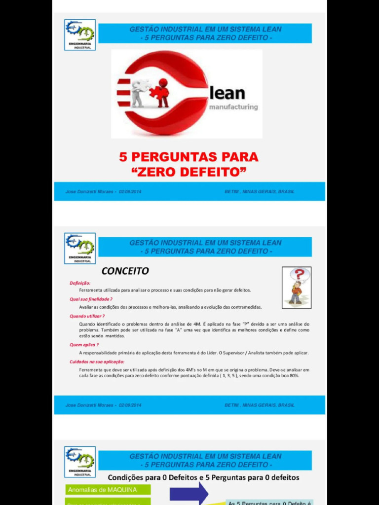 5 Perguntas para o Zero Defeito - 5QFZD - Lean Manufacturing | PDF