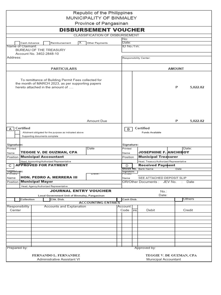 DV - Form - Voucher DPWH | PDF | Cheque | Payments