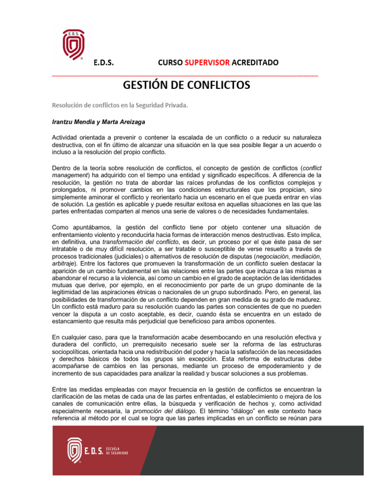 Gestion de Conflictos | PDF | Conflicto (proceso) | La resolución de conflictos