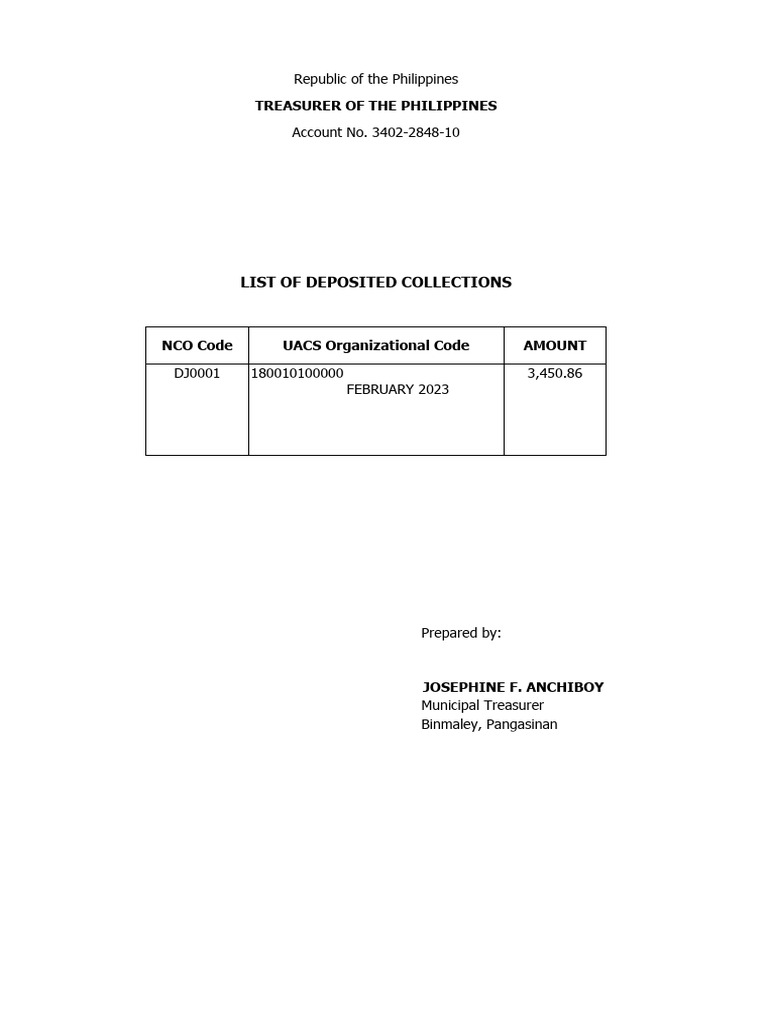 NCO Code Deposit Summary 2023 | PDF | Finance & Money Management