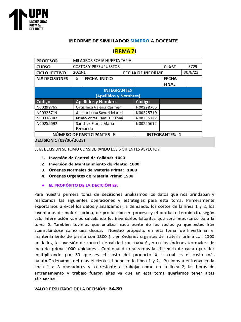 Informe Del Simulador Simpro | PDF | Inventario | Business