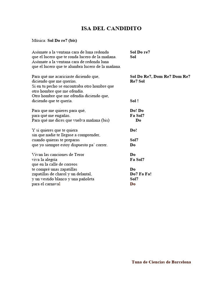 Letra y acordes de "Isa del Candidito" | PDF